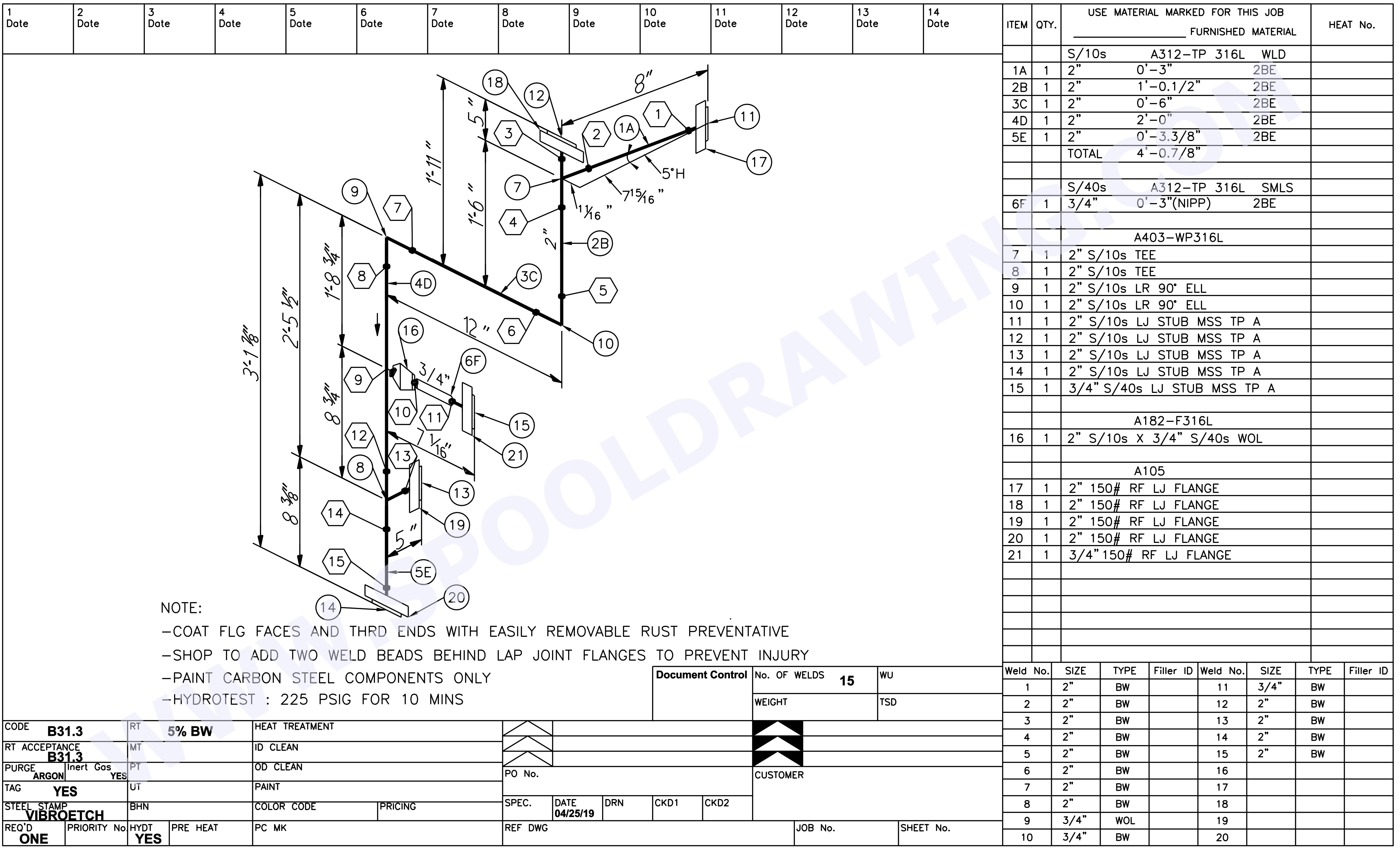 Pipe Spool Shop Drawing - Pipe Spool Shop Drawing Detailing Drafting