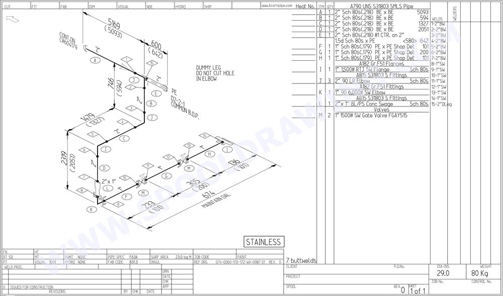 Pipe Spool Shop Drawing - Pipe Spool Shop Drawing Detailing Drafting