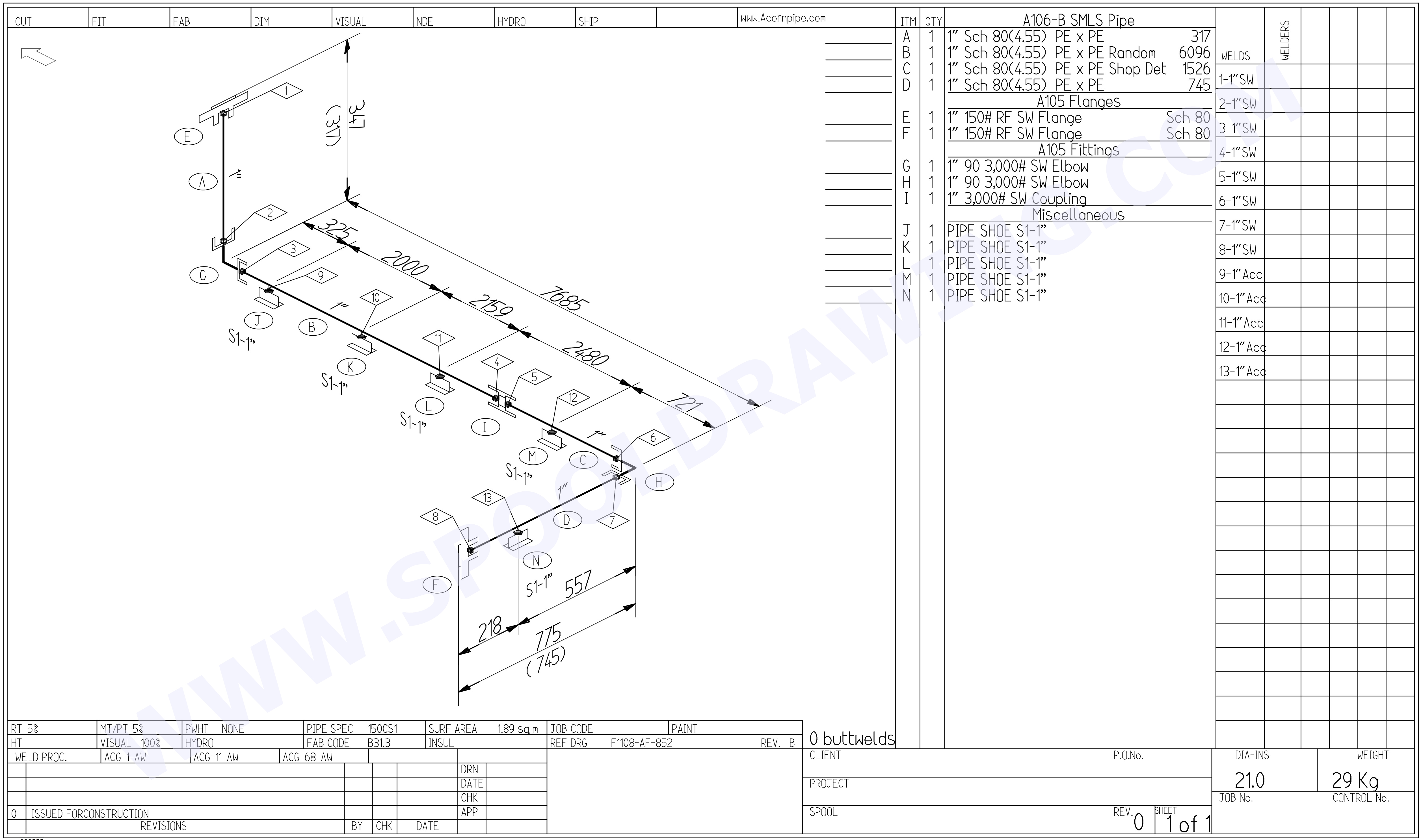 Pipe Spool Shop Drawing - Pipe Spool Shop Drawing Detailing Drafting