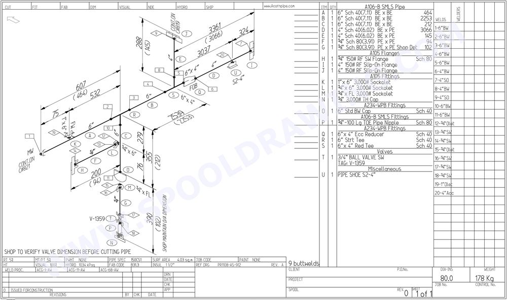 Pipe Spool Shop Drawing - Pipe Spool Shop Drawing Detailing Drafting